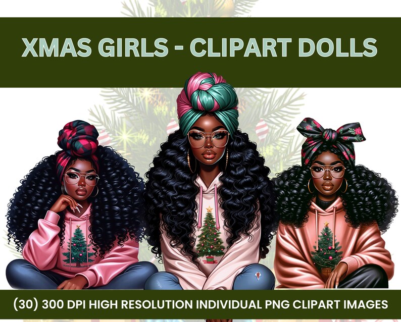 Black Woman Christmas Clipart: African American Girls PNG (instant ...