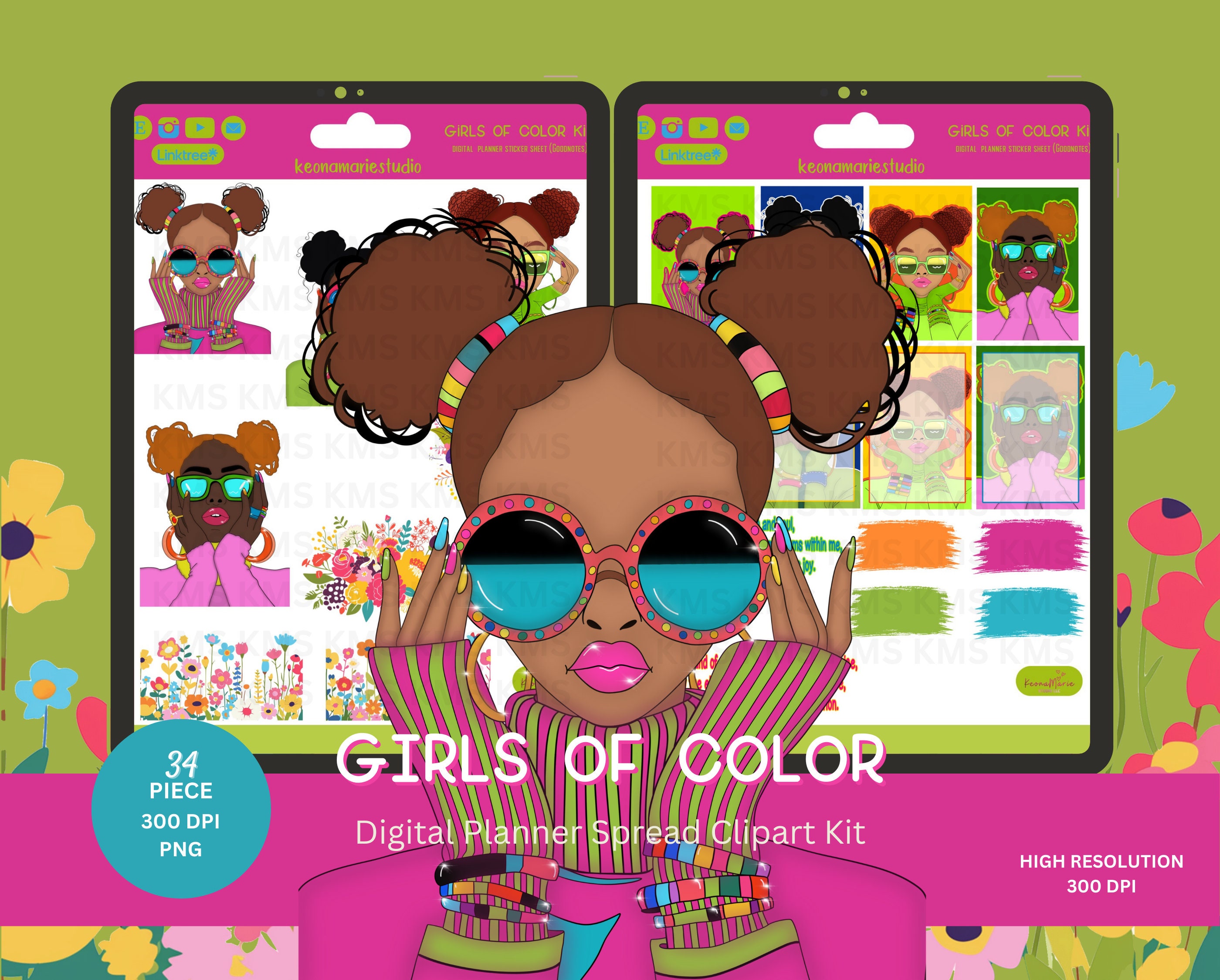 Girls of Color | 34-piece Clipart and Sticker Set for Digital Planners ...