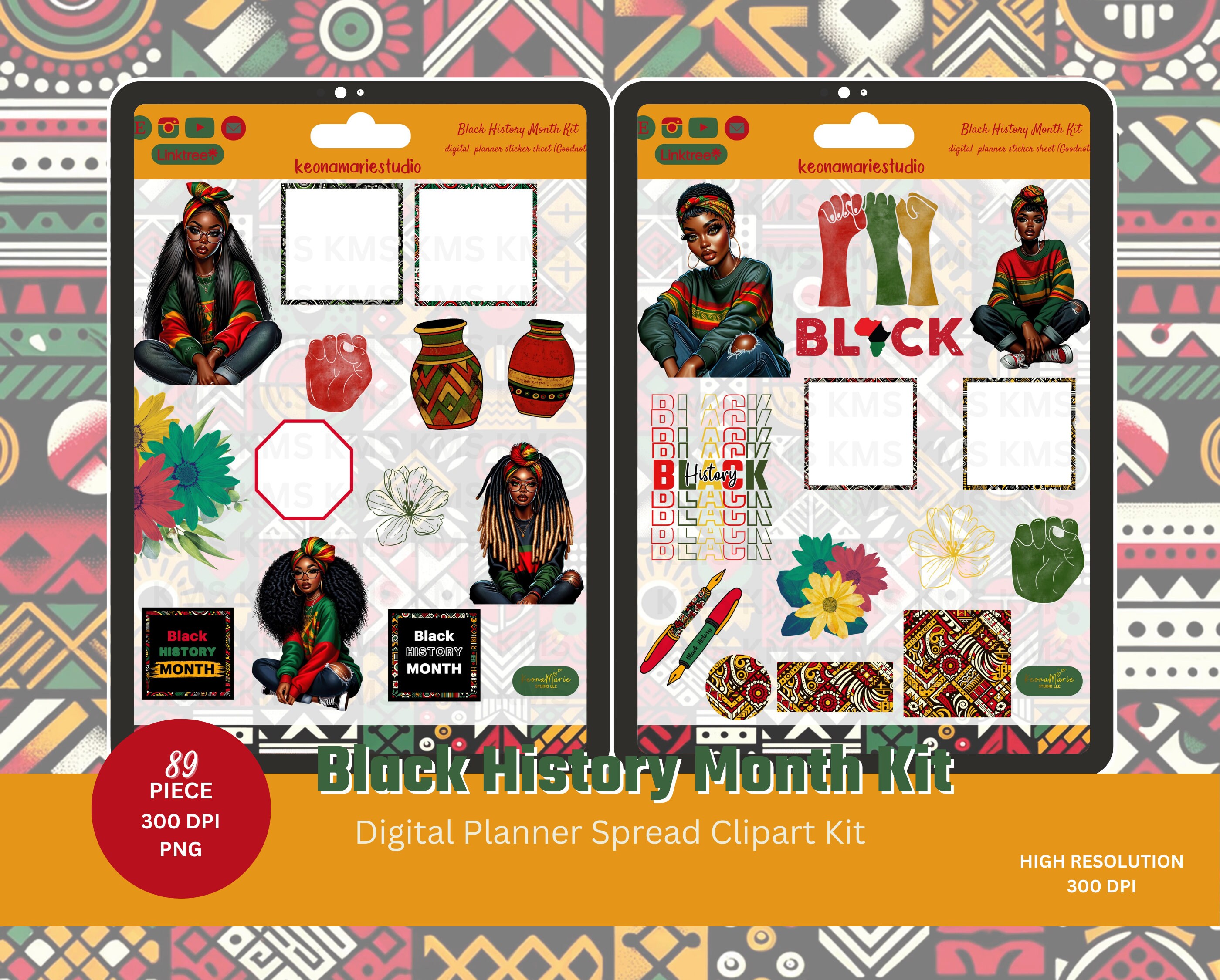 Black History Month Digital Planner Kit 89-piece PNG & Goodnotes ...
