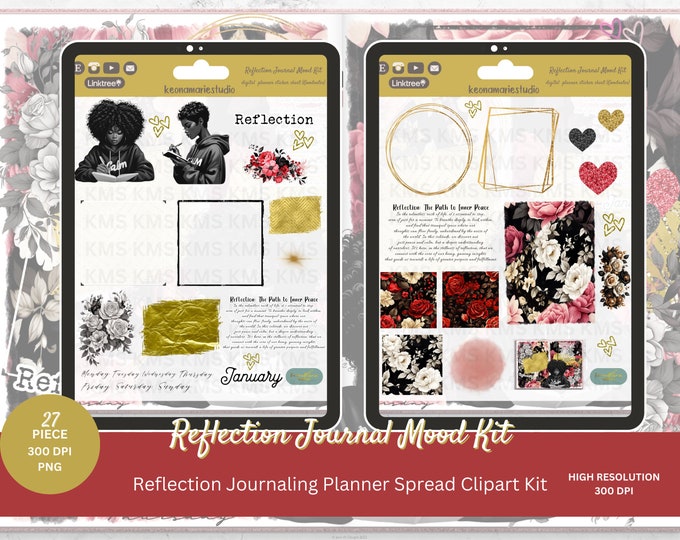 Reflection Journal Mood /27-piece PNG Clipart/goodnotes Sticker Kit ...