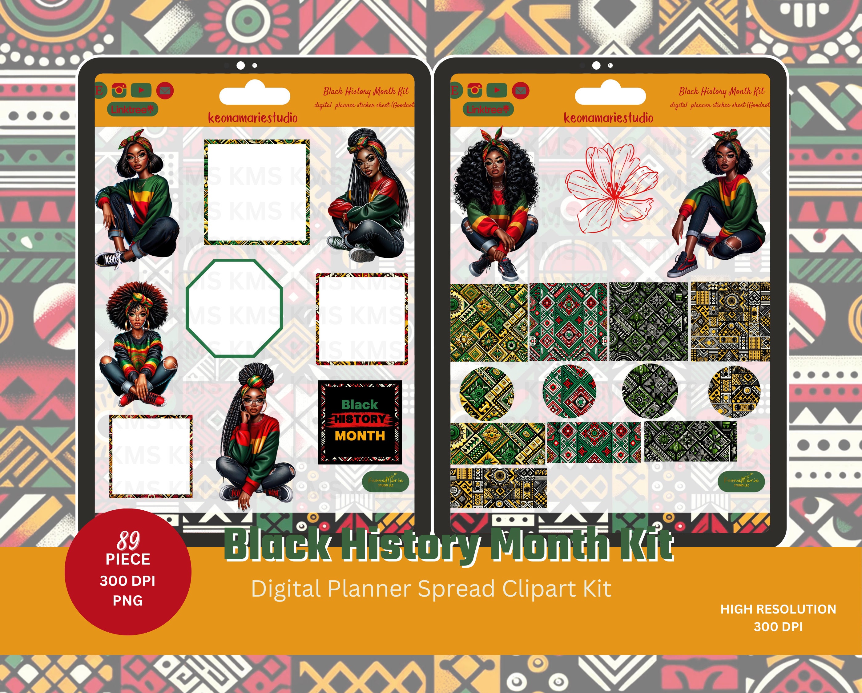 Black History Month Digital Planner Kit 89-piece PNG & Goodnotes ...