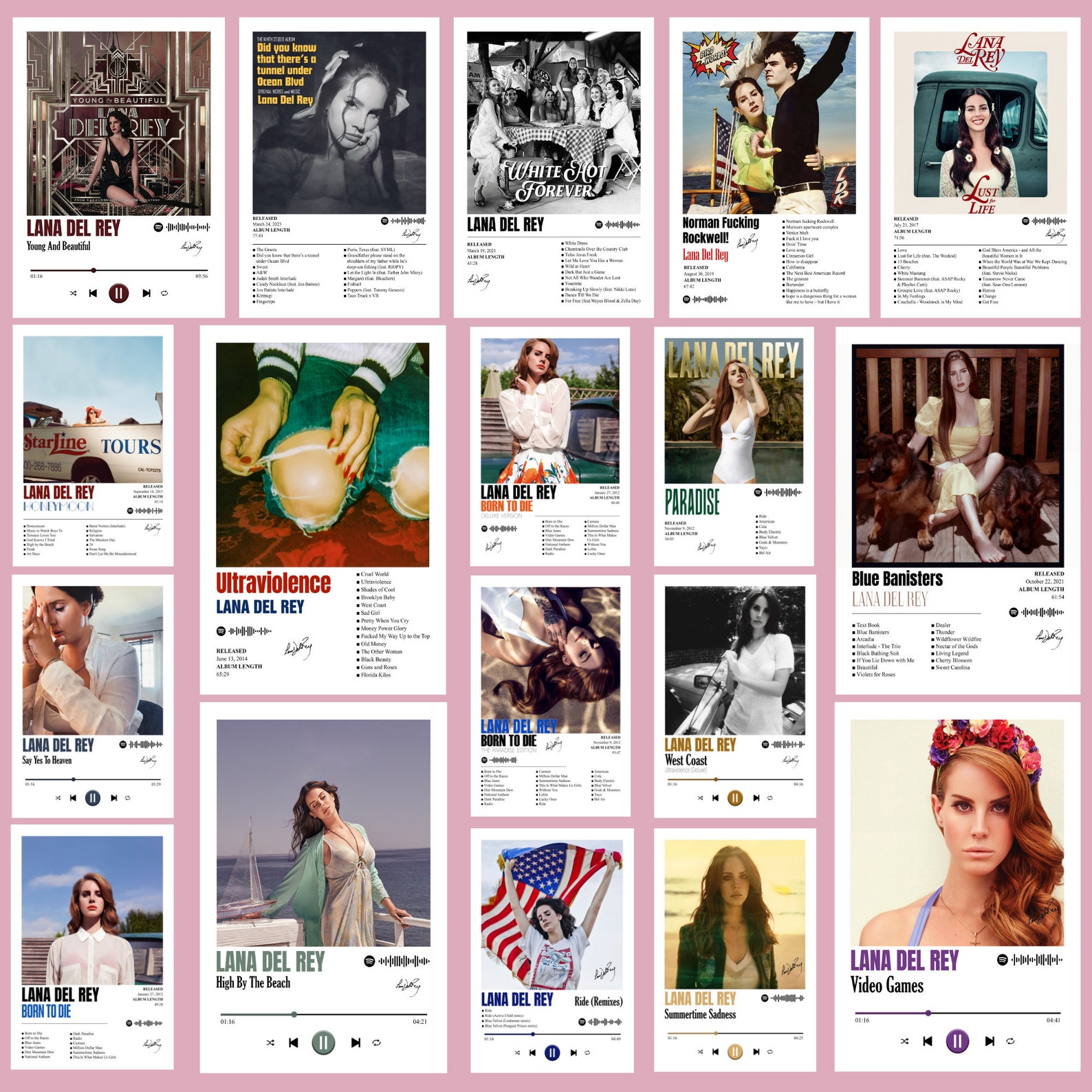 Lana Del Rey Set of 18 Del Rey Posters for Your Home, Office or Dorm ...