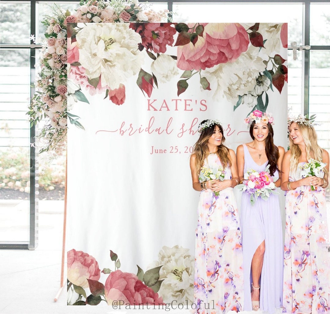Bridal Shower Backdrop, Blush Roses Wedding Custom Banner, Backdrop for ...