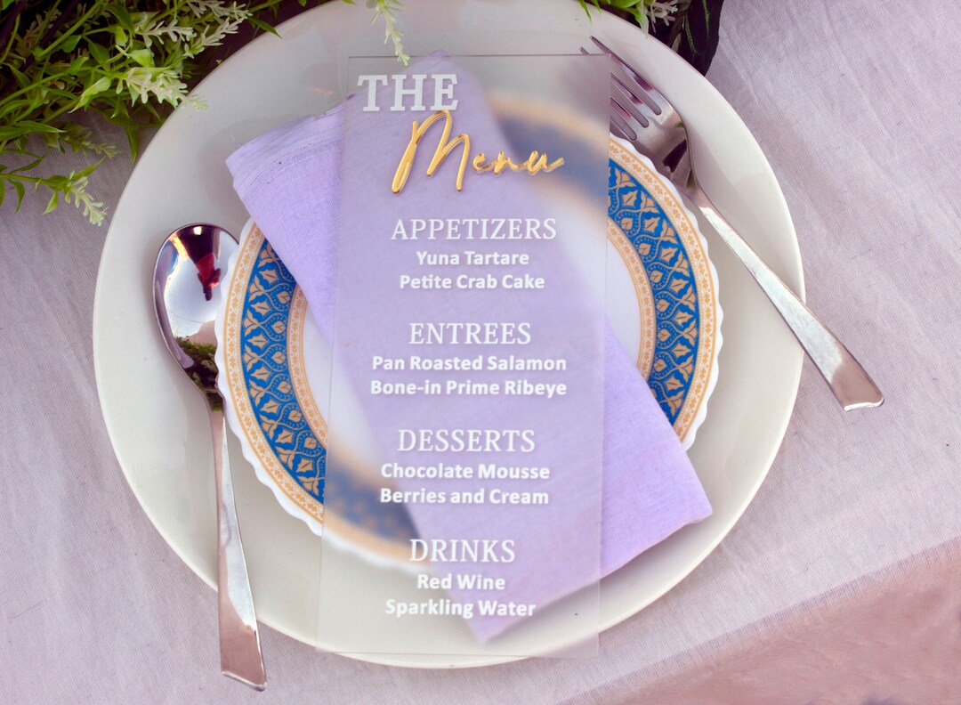Frosted Acrylic Menu Card, Wedding Menu, Acrylic Wedding Detail Card ...