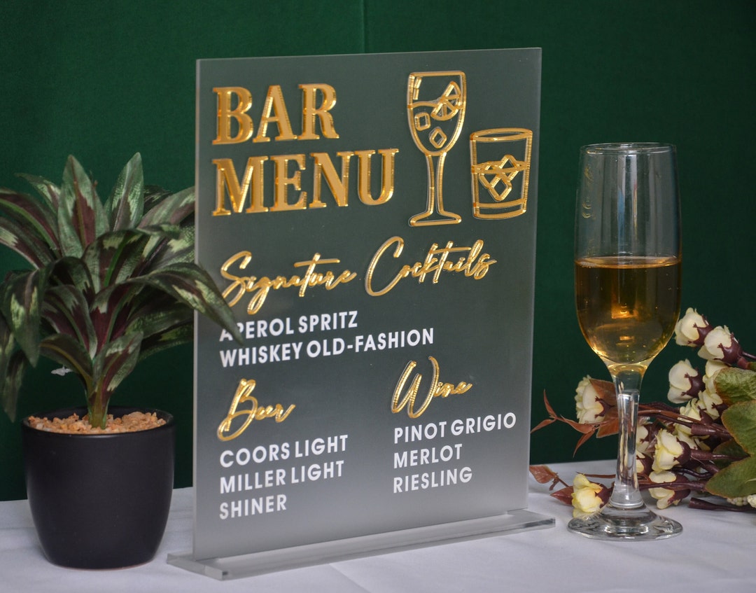 Wedding Bar Sign | Let's Drink Sign | Custom Acrylic Bar Menu Sign for ...