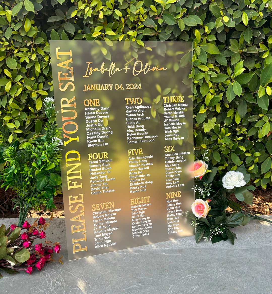 Frosted Acrylic Wedding Seating Chart, Table Seating Chart, Acrylic ...