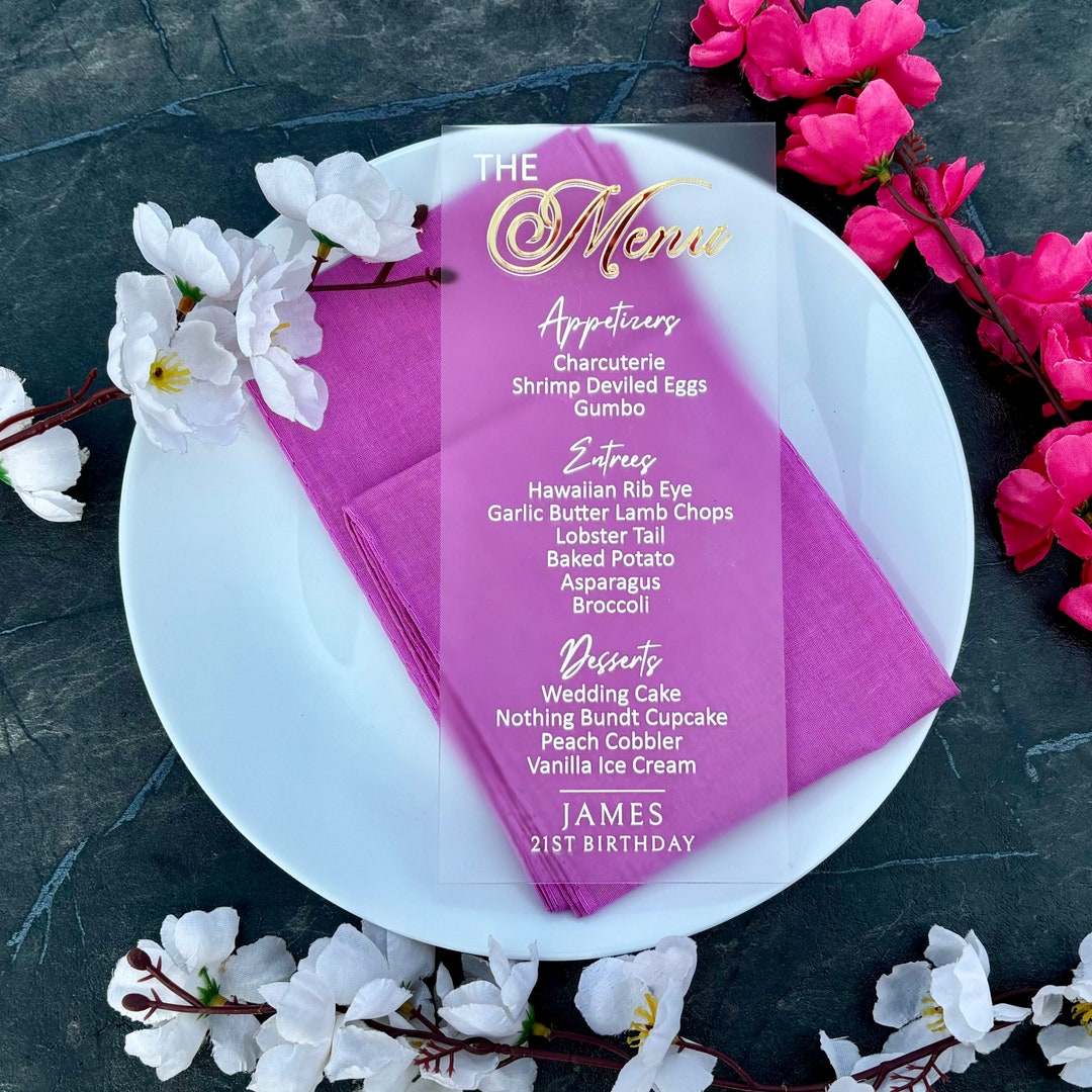 Frosted Acrylic Menu Card, Wedding Menu, Acrylic Wedding Detail Card ...