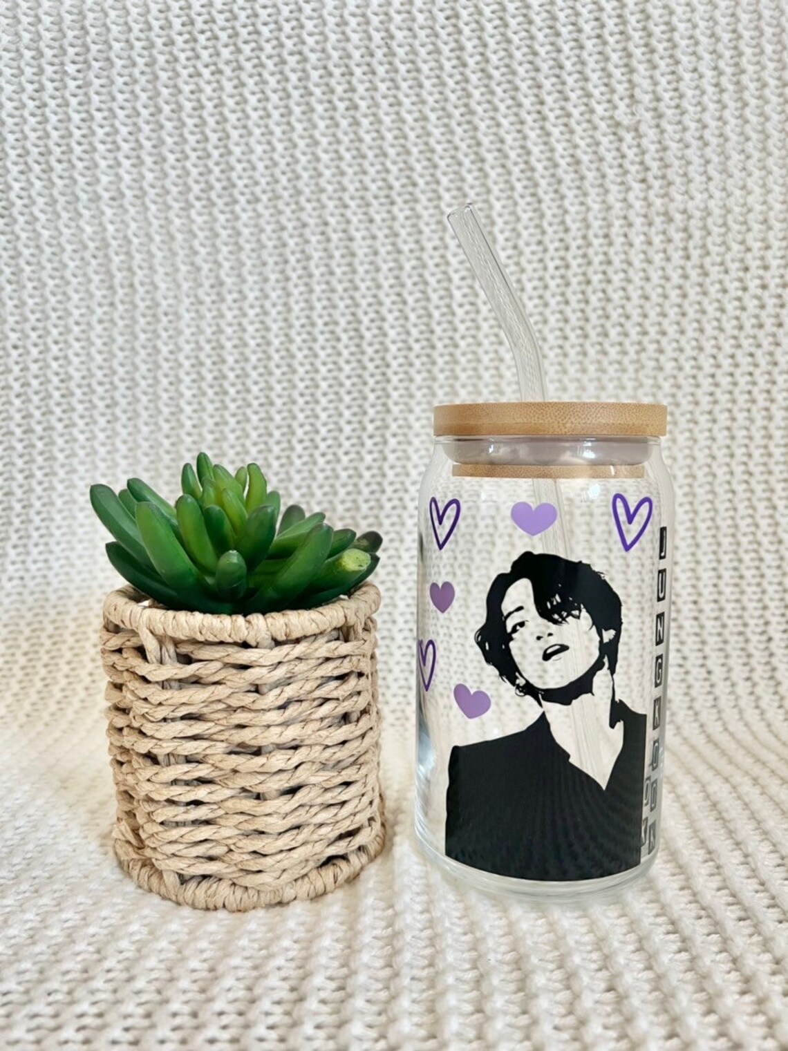 BTS Jungkook Taeyung Suga V Jimin Purplehearts Cup With Lid and Straw ...