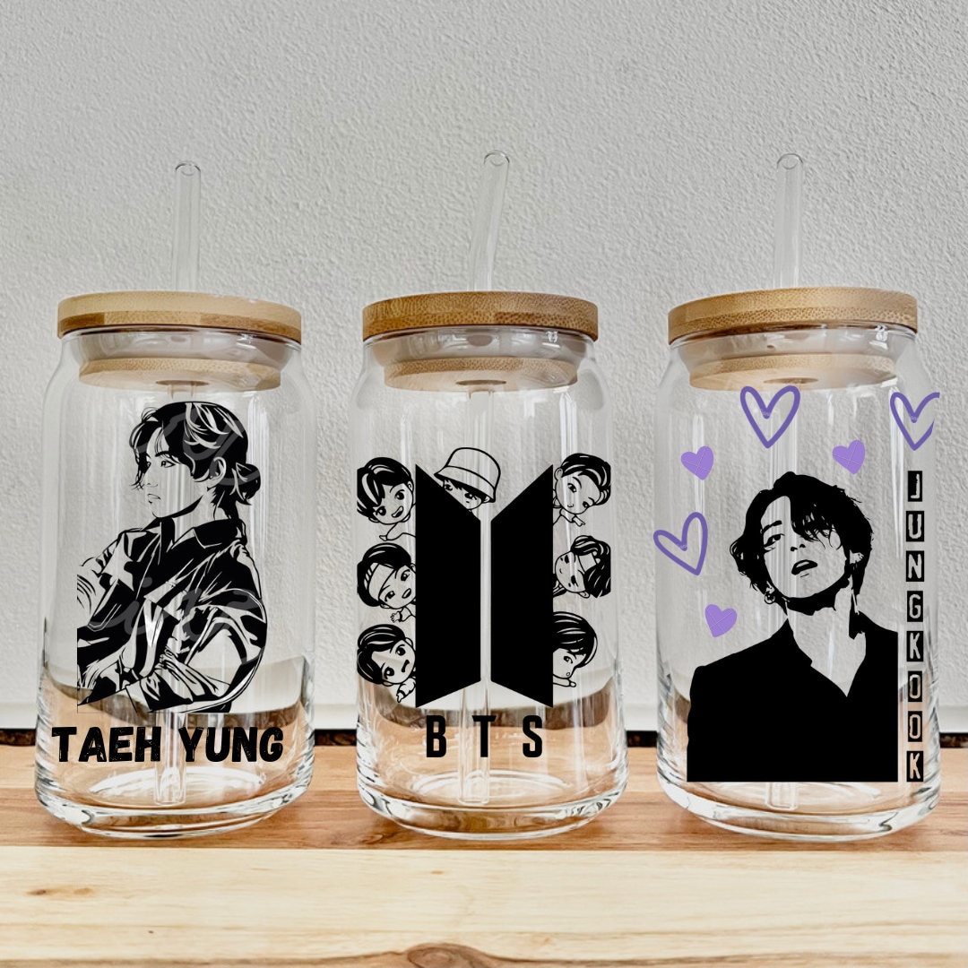 BTS Jungkook Taeyung Suga V Jimin Purplehearts Cup With Lid and Straw ...