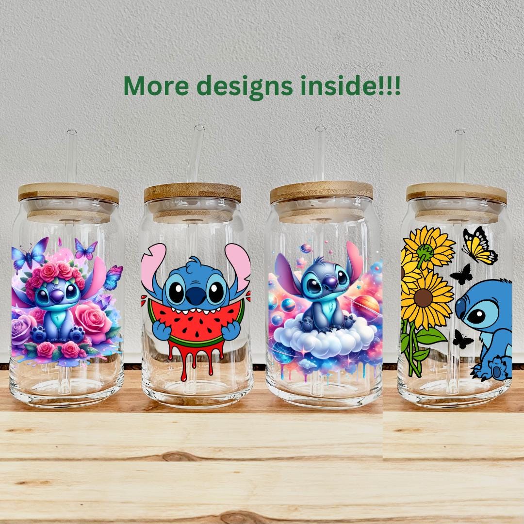 Stitch Disney Iced Coffee/smoothie Glass Cup Designs With Lid and Straw ...