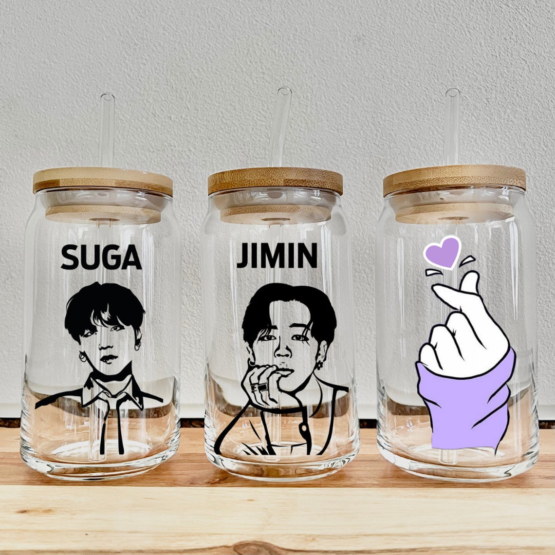 BTS Jungkook Taeyung Suga V Jimin Purplehearts Cup With Lid and Straw ...