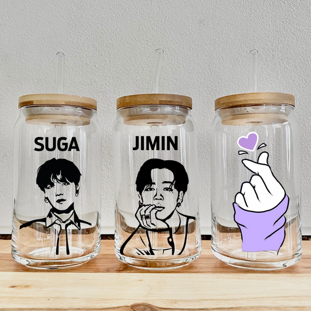 BTS Jungkook Taeyung Suga V Jimin Purplehearts Cup With Lid and Straw ...