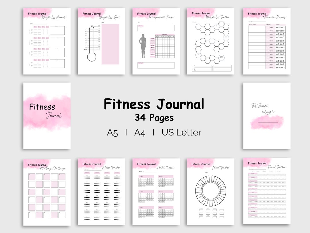 Printable Fitness Journal Meal Workout Planner Weight Loss Habit ...