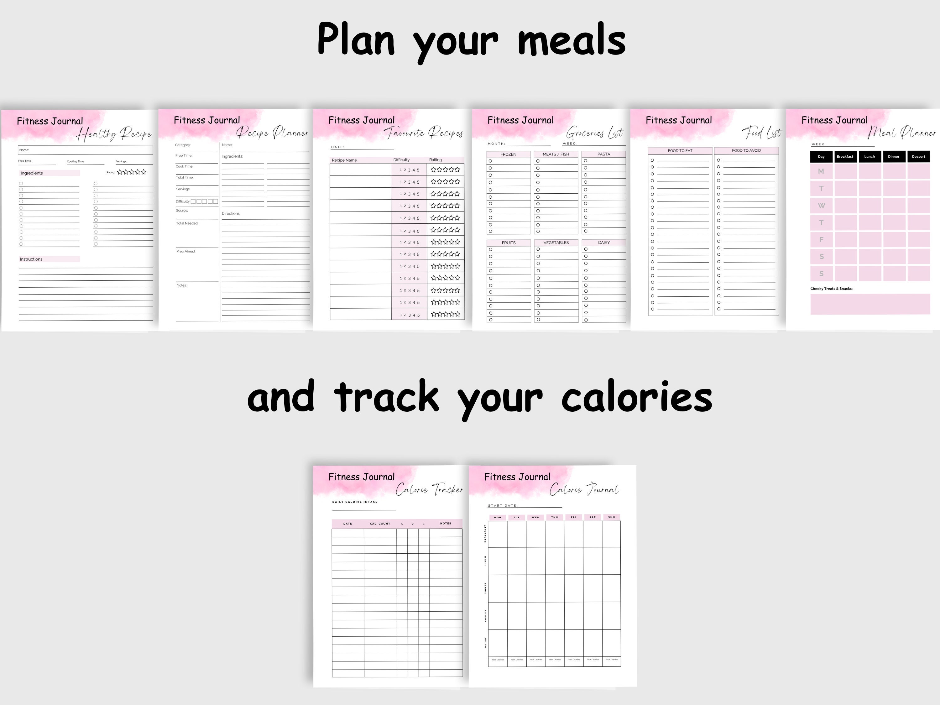 Printable Fitness Journal Meal Workout Planner Weight Loss Habit ...
