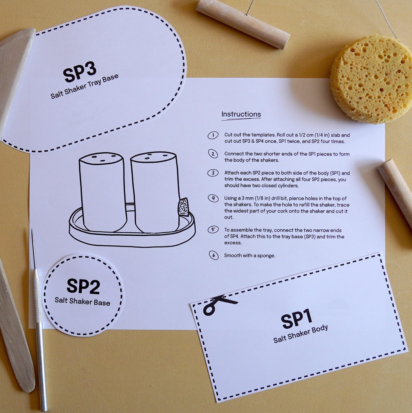 Printable Pottery Template + Video Tutorial -- Salt & Pepper Shakers - Etsy