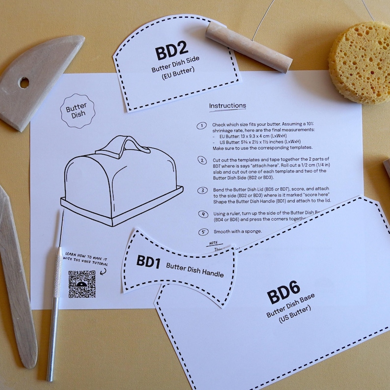 Printable Pottery Template + Video Tutorial -- Butter Dish - Etsy