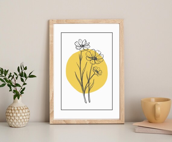 Printable Abstract Floral Line Art Yellow Instant Download - Etsy