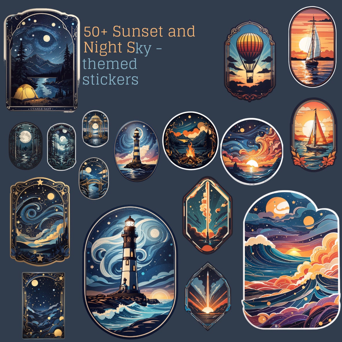 50 Sunset and Night Sky Themed Stickers : Magical Sunsets - Etsy