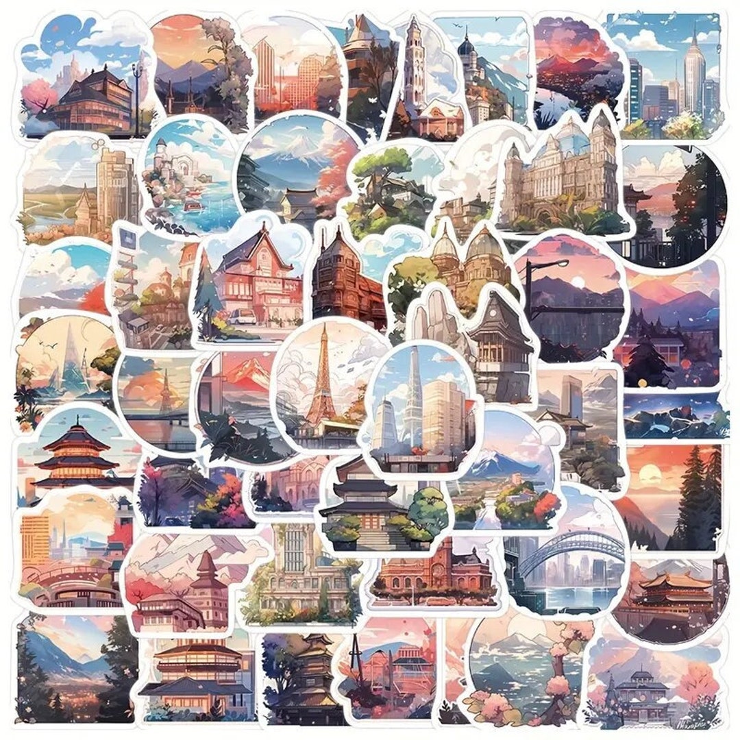 50 Pcs Aesthetic Stickers World Landscape Stickers Architecture Travel ...