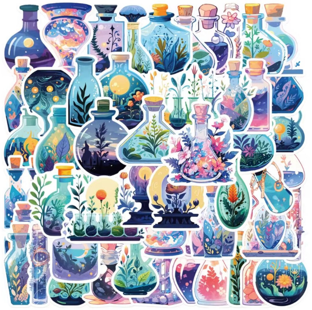50pcs Cartoon Magic Potion Bottle Stickers Graffiti Sticker Pack - Etsy