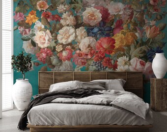 Large Floral Removable Wallpaper - Etsy