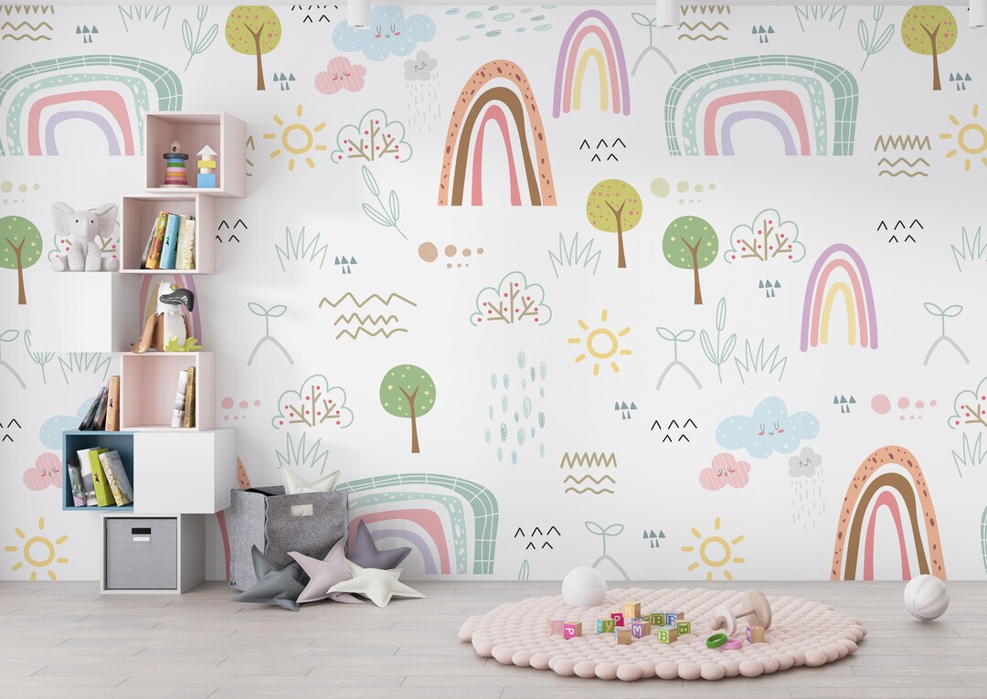 Colorful Rainbow Wallpaper, Kids Wallpaper Peel and Stick, Nursery Wall ...