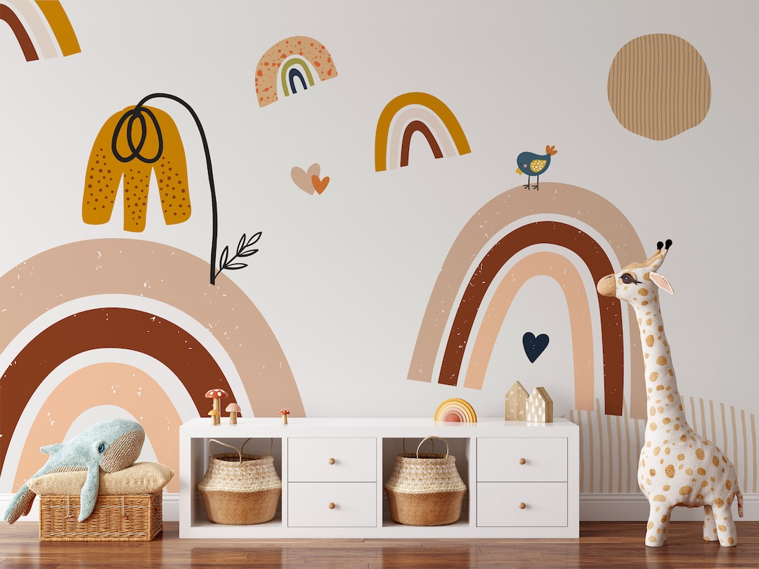 Rainbow Wallpaper, Kids Wallpaper Peel and Stick, Nursery Wall Decal ...