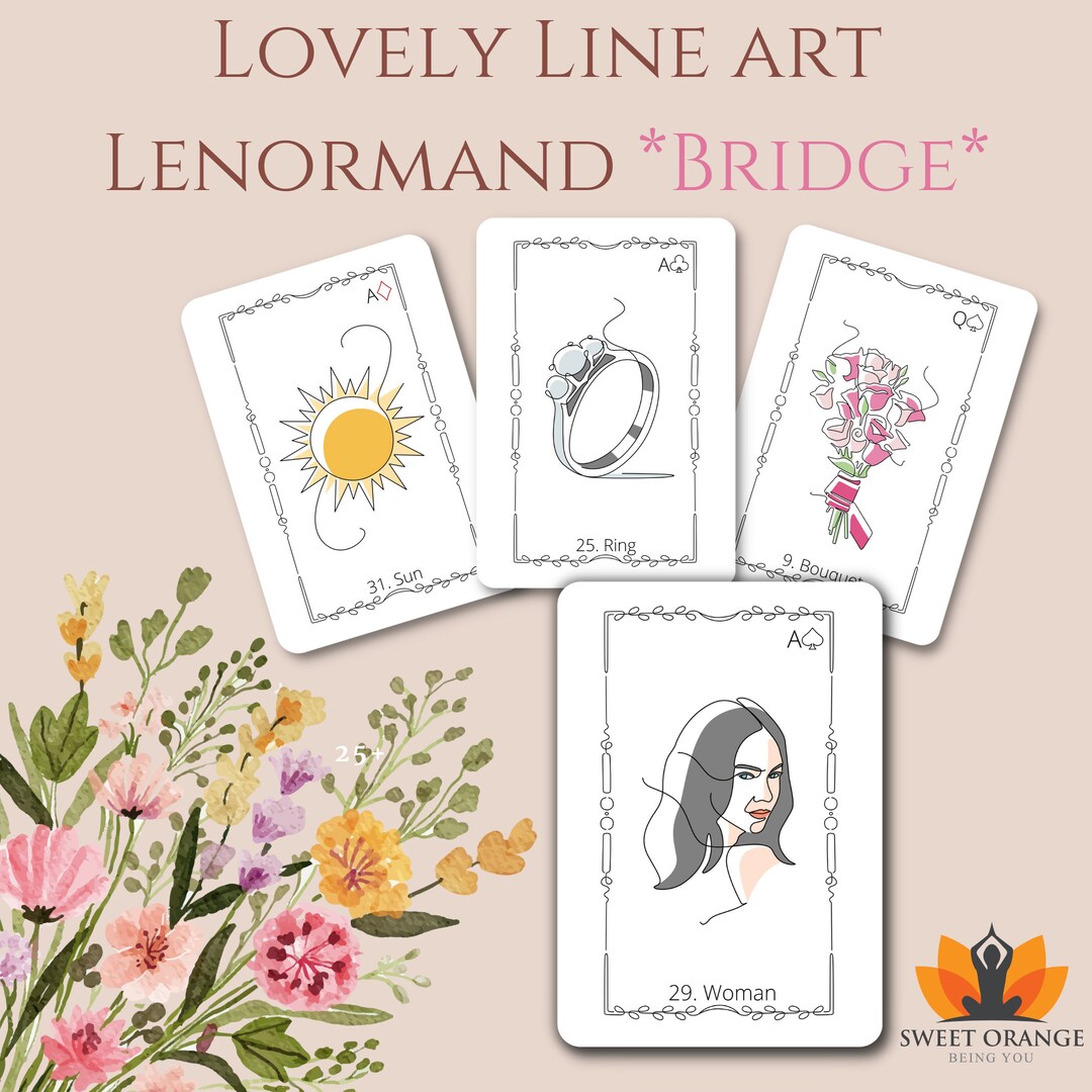 Lovely Line art Lenormand BRIDGE Petit Lenormand Oracle - Etsy 日本