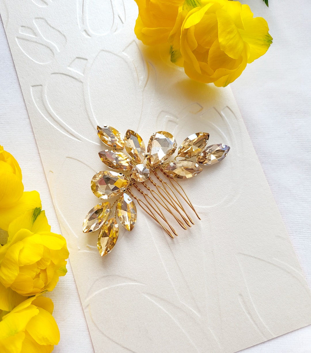 Gold Wedding Hair Comb for Brides, Gold Rhinestone Crystal Hair Piece ...