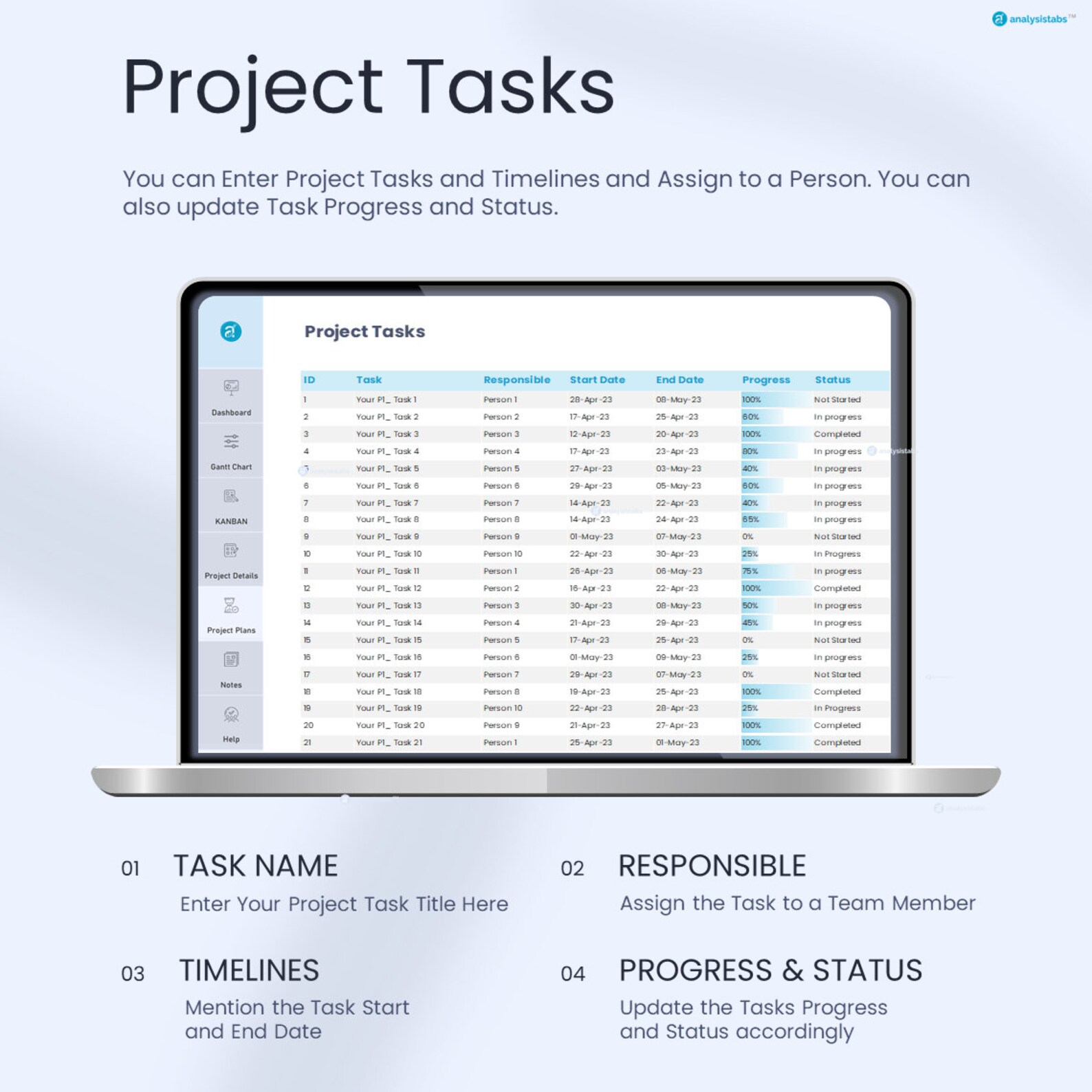 Project Plan Excel Template |project Tracker, Tasks Tracker | Automated ...