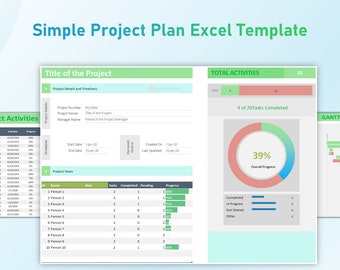 Simple Project Plan Template, Excel Spreadsheet, Instant Download ...