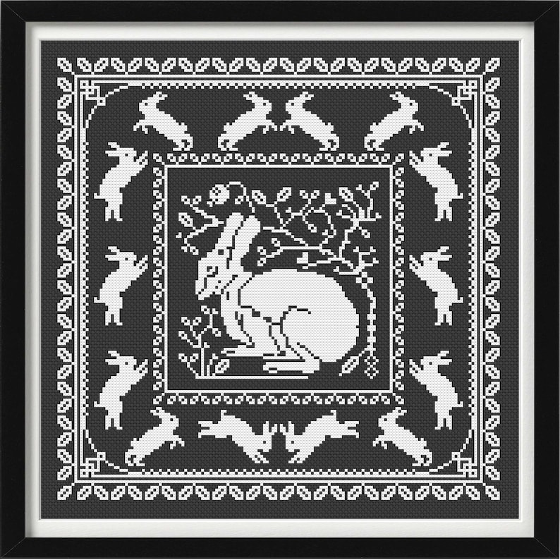 Rabbits Upon Rabbits Cross Stitch Sampler Antique Monochrome - Etsy