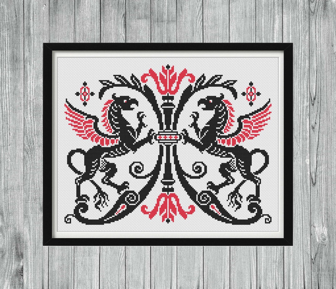 Griffin Cross Stitch Pattern, Antique Gryphon Sampler (PDF Pattern) - Etsy