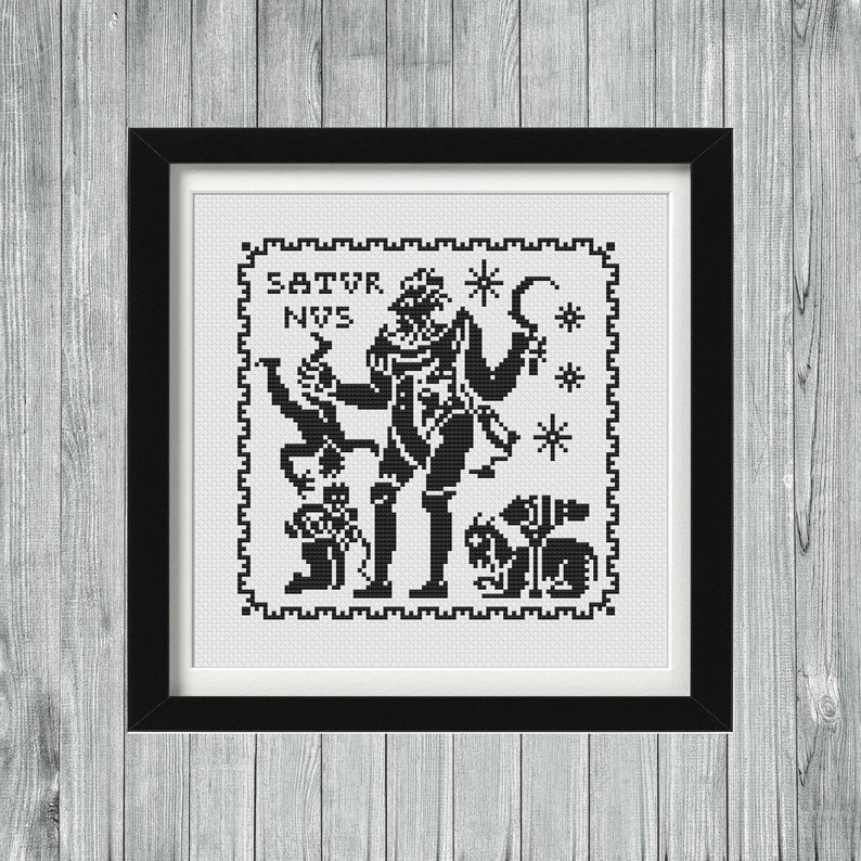 Saturn Cronus Roman Greek Mythology Cross Stitch Sampler, Antique ...