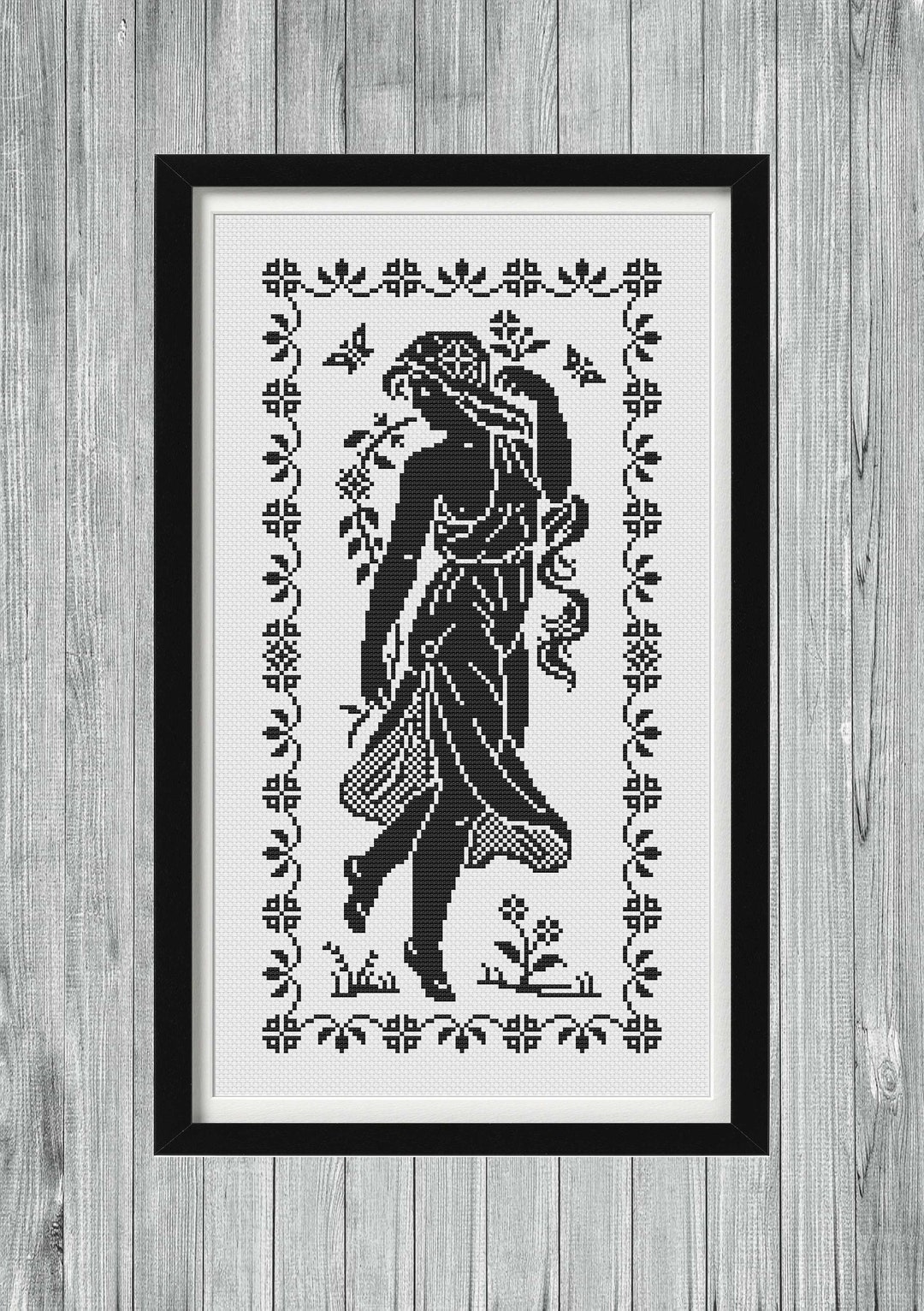 Greek Woman Dancing Cross Stitch Pattern, Monochrome Sampler (PDF ...