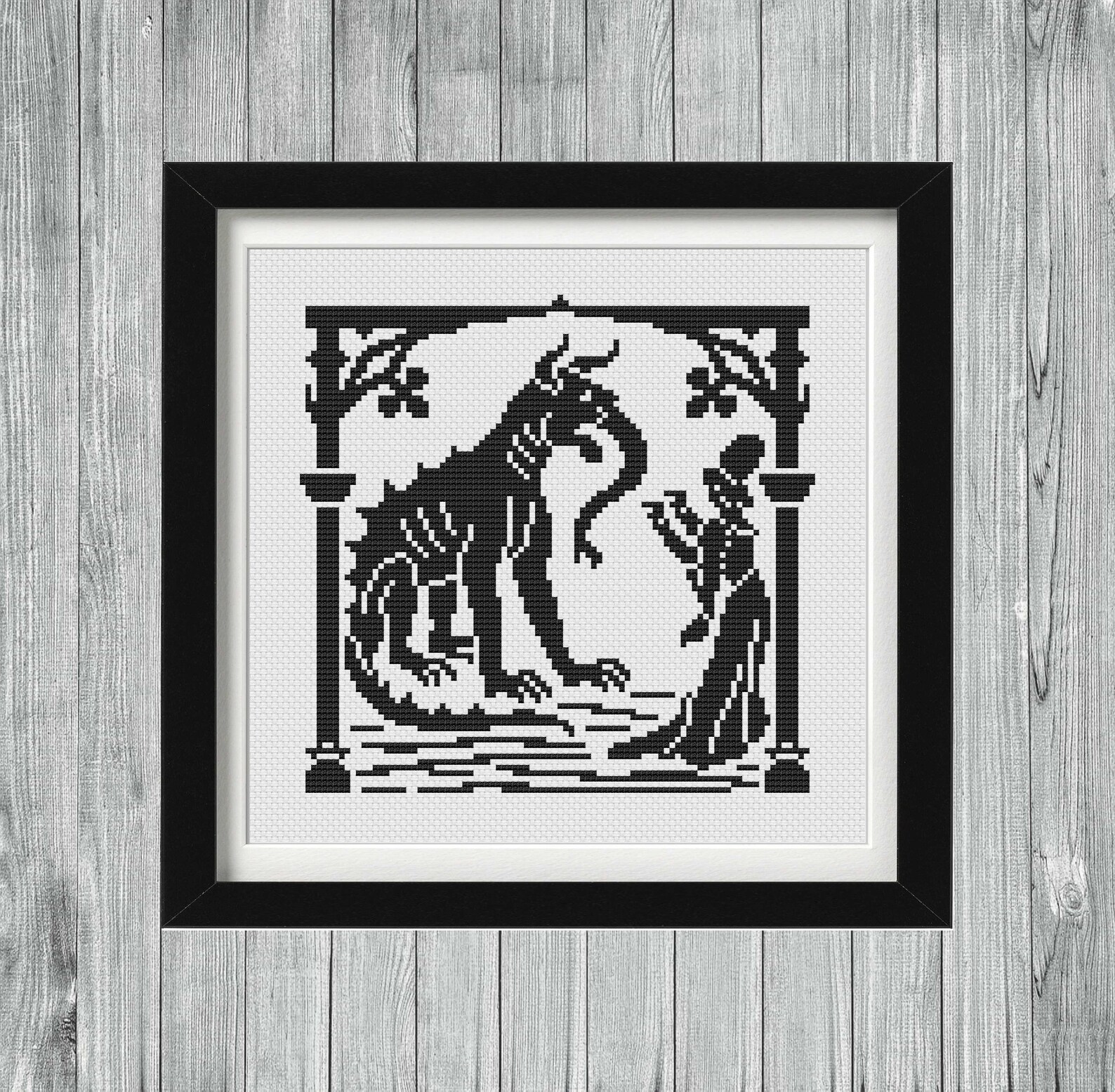 Lady and the Beast Fantasy Cross Stitch Sampler, Fable Cross Stitch ...