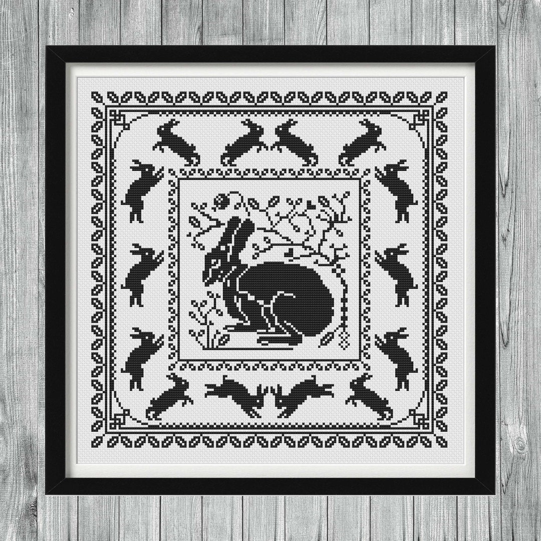 Rabbits Upon Rabbits Cross Stitch Sampler, Antique Monochrome Sampler ...