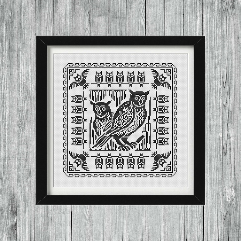 Owls Upon Owls Cross Stitch Sampler, Monochrome Bird Cross Stitch Sampler PDF Pattern - Etsy