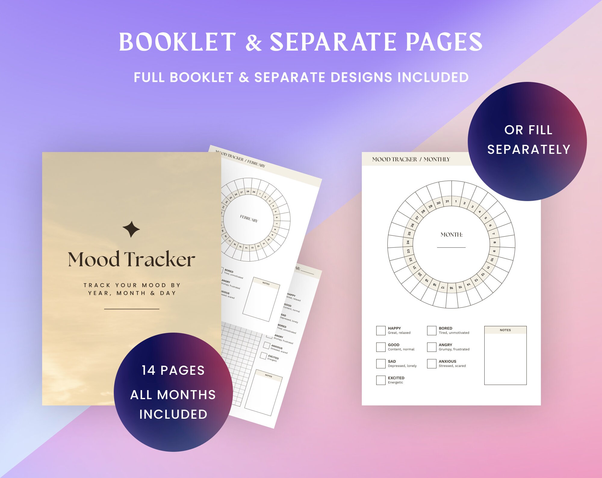 Mood Tracker Printable Digital Monthly Yearly Mood Planner - Etsy