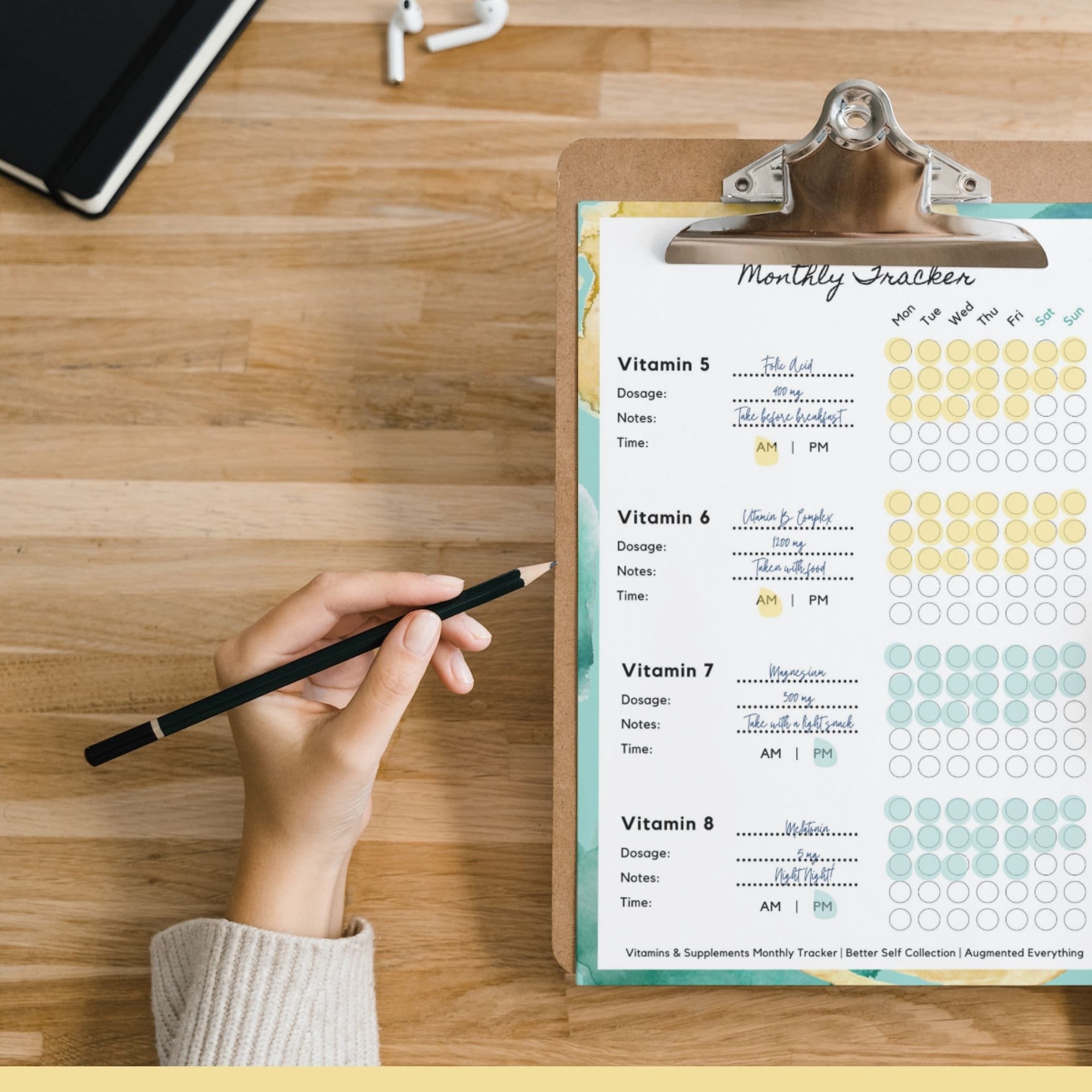 Medication Vitamin Supplement Tracker Minimalist, Printable, Editable ...