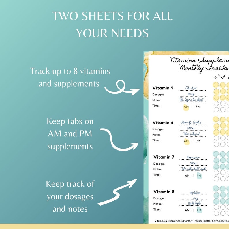 Medication Vitamin Supplement Tracker Minimalist, Printable, Editable ...