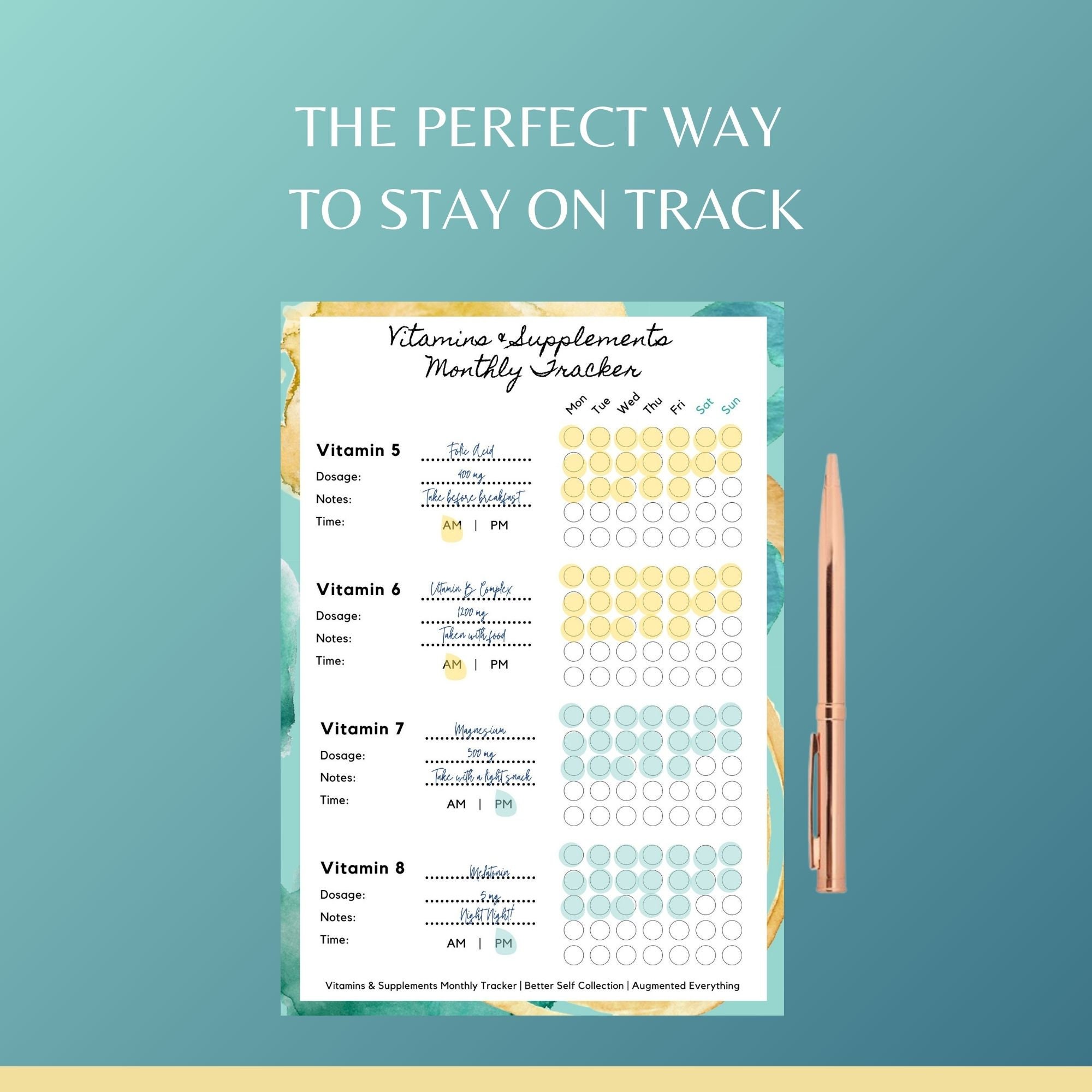 Medication Vitamin Supplement Tracker Minimalist, Printable, Editable ...