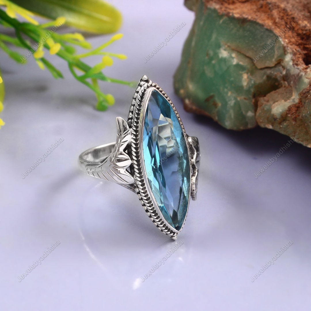 Blue Topaz Ring, Blue Gemstone Ring, December Birthstone Ring, 925 ...
