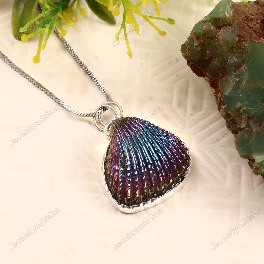 Rainbow Titanium Oyster Shell Gemstone 925 Silver Necklace, Wedding ...