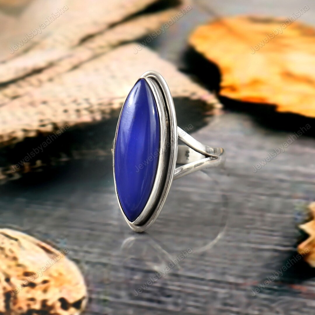 Natural Large Lapis Lazuli Ring, Long Marquise Ring, 925-sterling ...