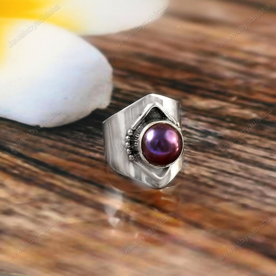 Natural Purple Pearl Ring,925 Sterling Silver Ring, Birthstone Ring ...