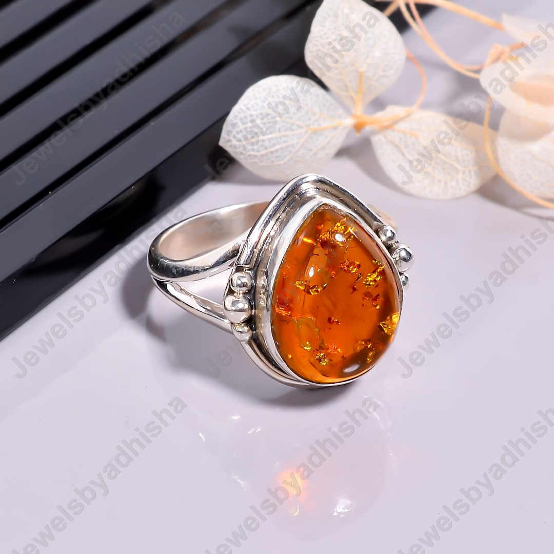 Handmade Art Deco Baltic Amber Ring, 925 Sterling Silver - Etsy