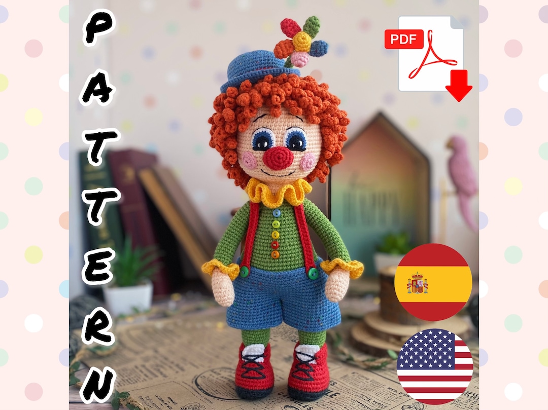 Crochet Pattern Doll Clown. Amigurumi Clown. TUTORIAL Doll Clown in ...