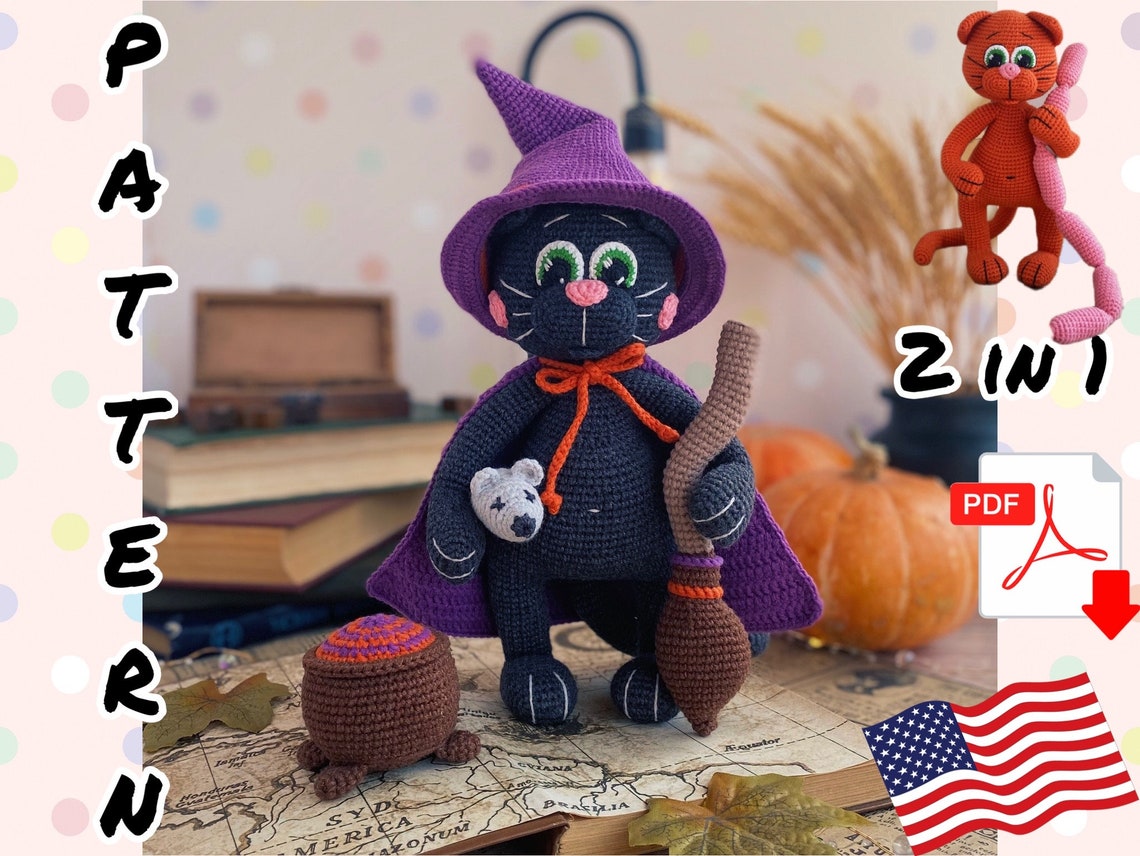 Crochet Pattern Doll Wizard Black CAT. TUTORIAL Cat in English - Etsy