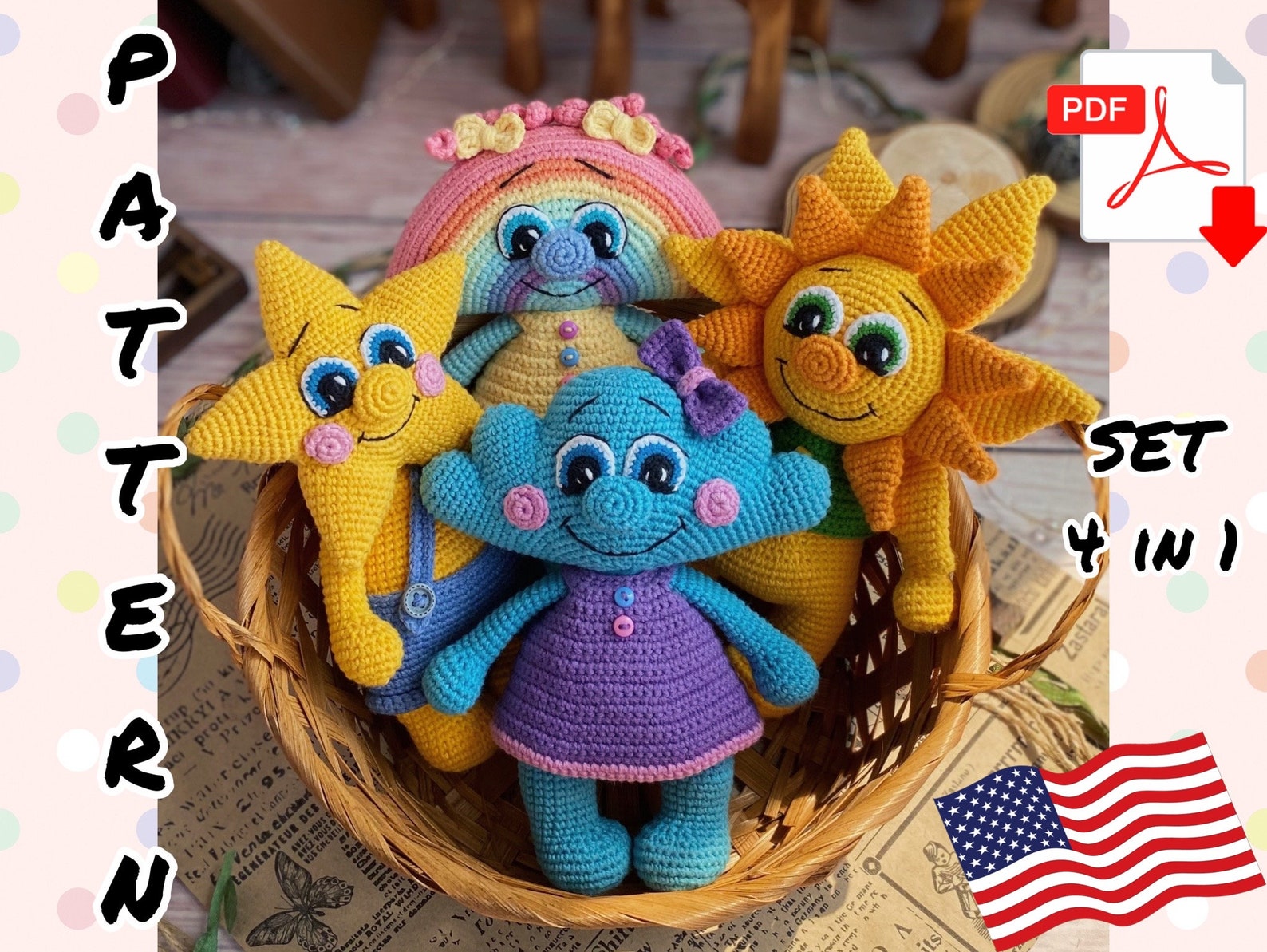 Crochet Pattern Doll Sun Cloud Star Rainbow. TUTORIAL Sun Star - Etsy
